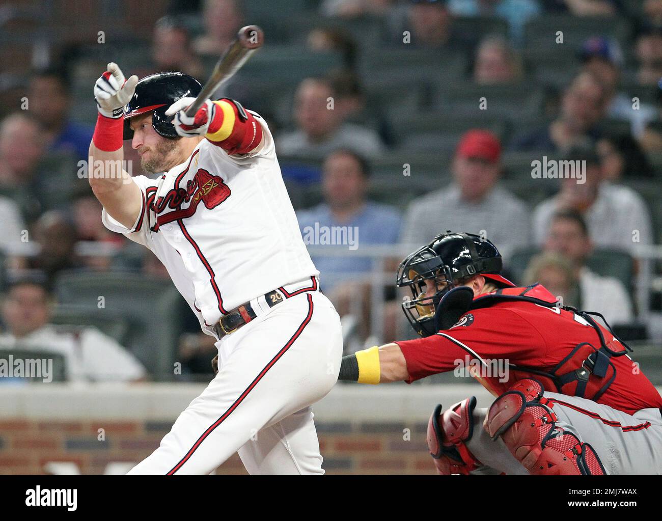 Atlanta Braves Josh Donaldson hits a ground ball as Washington ...