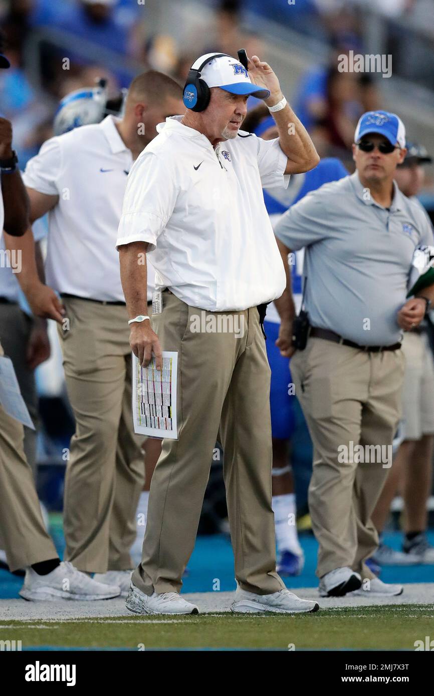 Middle Tennessee head coach Rick Stockstill watches from the sideline ...