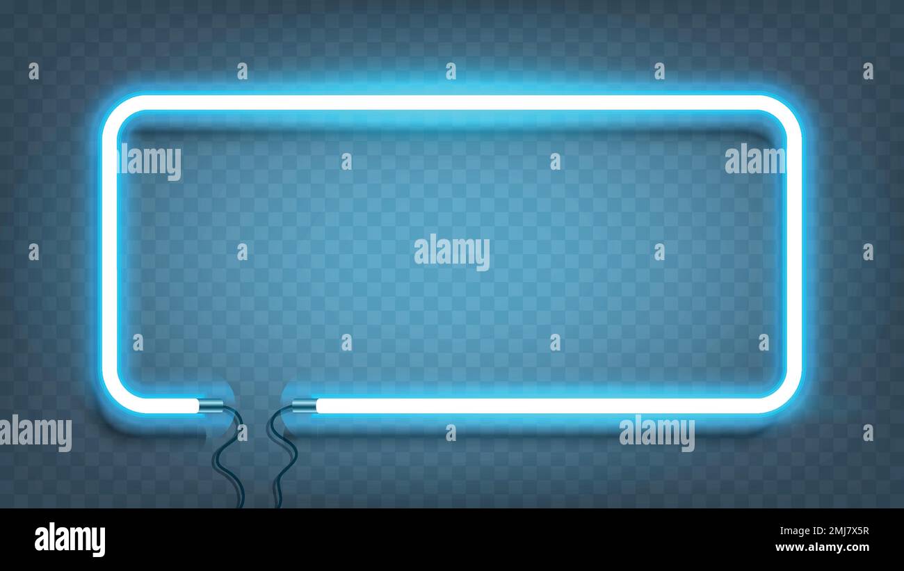 Neon rectangle lamp wall sign isolated on transparent background ...