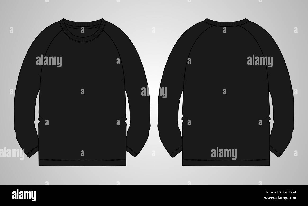 Long sleeve T shirt technical fashion flat sketch vector Illustration template front, back views ...
