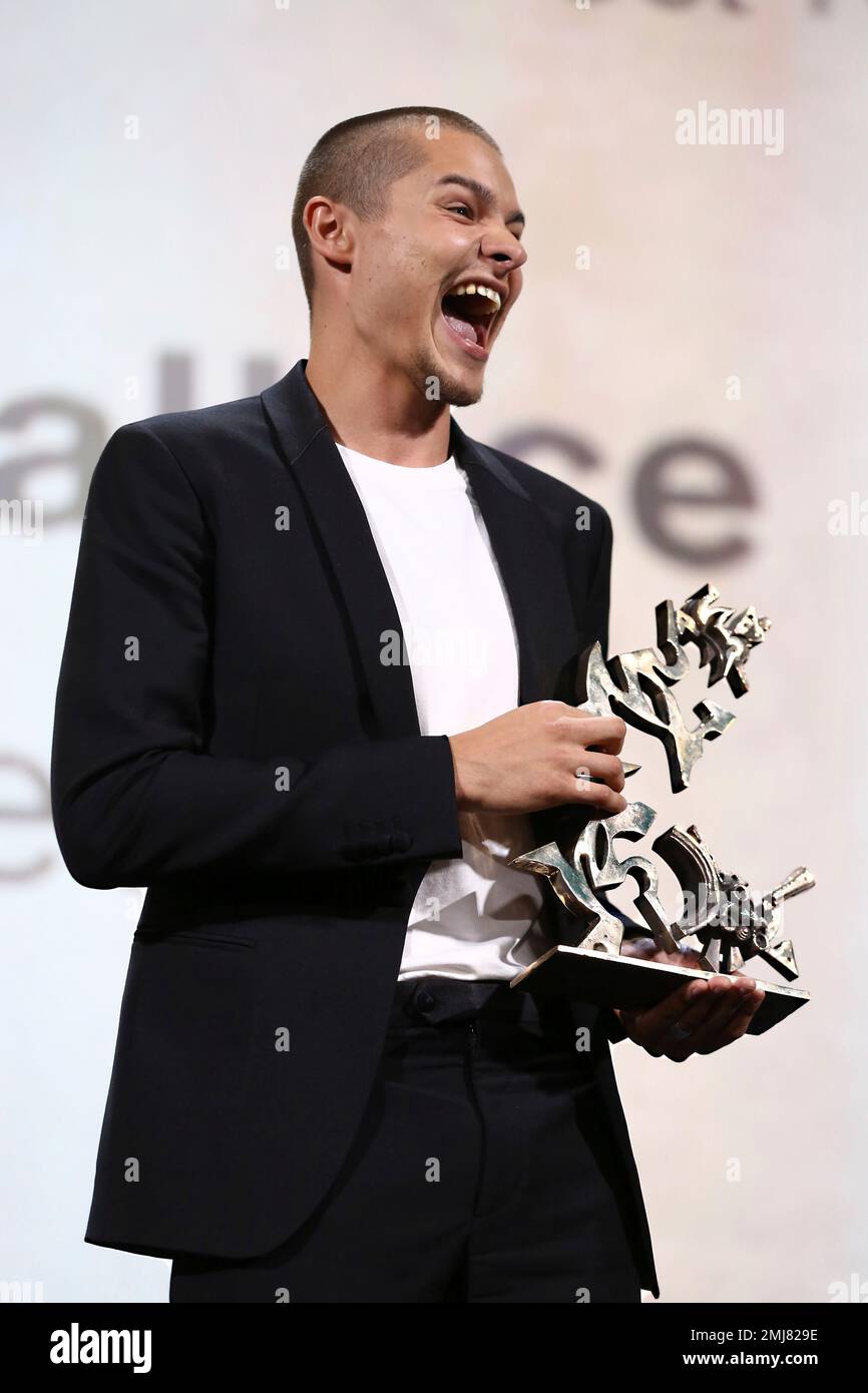 Actor Toby Wallace holds the Marcello Mastroianni Award for Best New ...