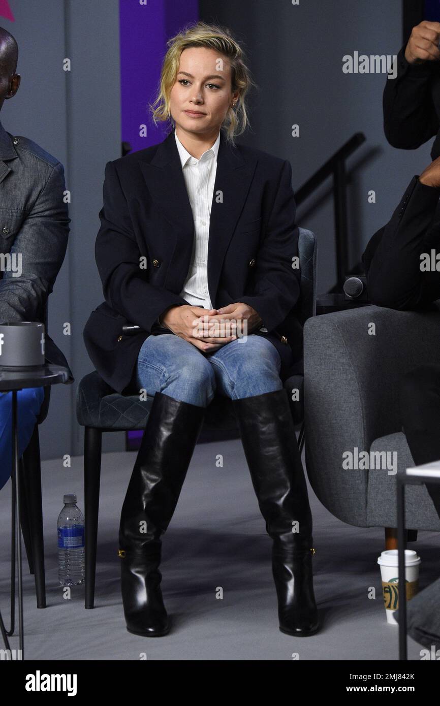 Brie Larson attends a press conference for "Just Mercy" on day three of ...