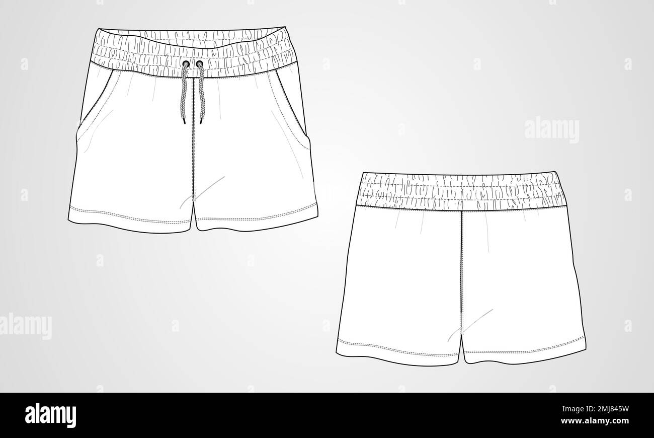Boys Sweat Shorts vector fashion flat sketch template. Young Men ...