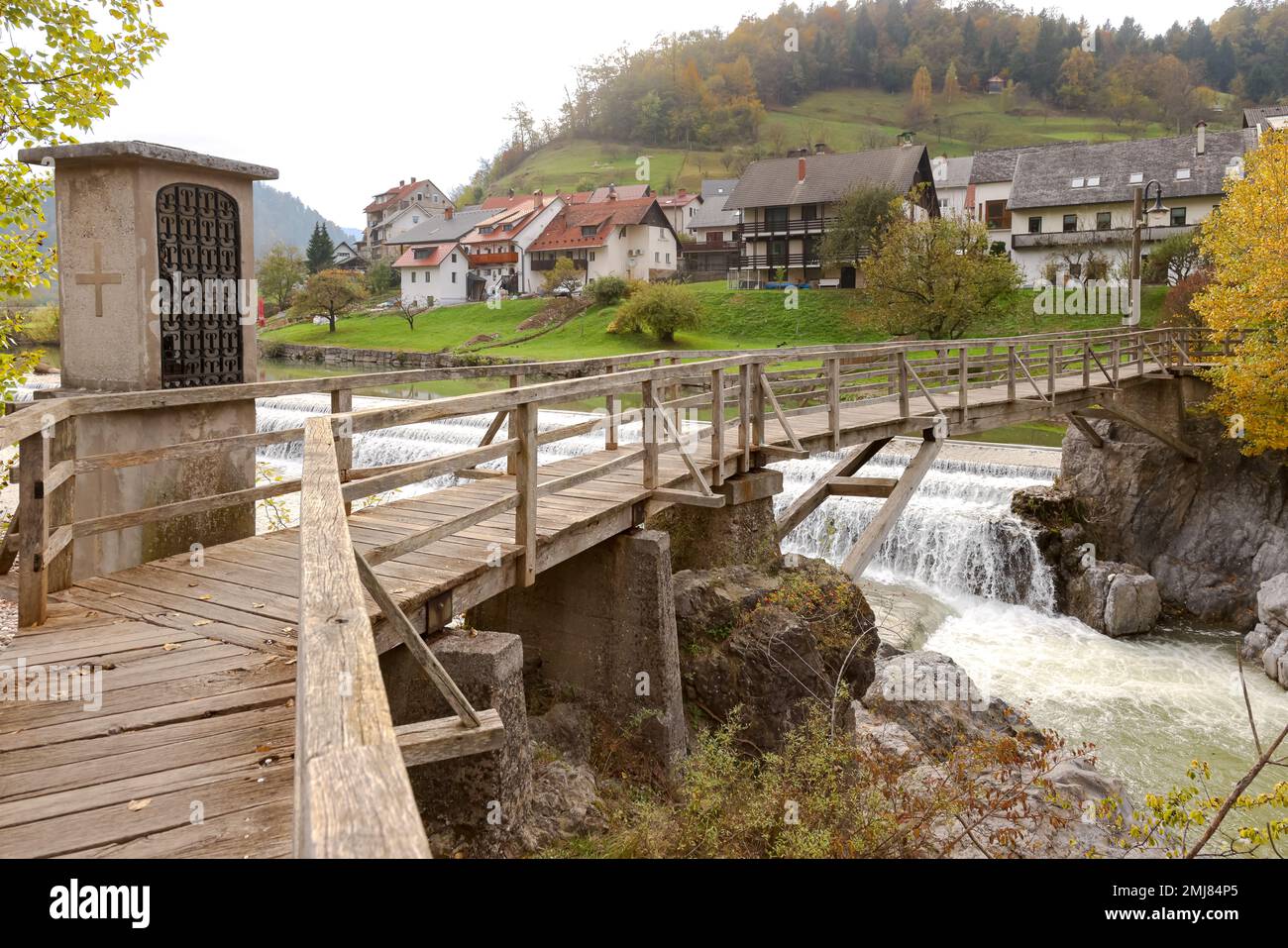 The Devil's Bridge. The wooden footbridge with a shrine, named after ...