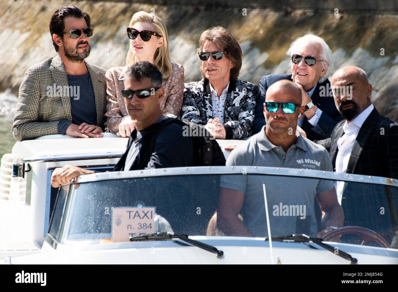 Actors Claes Bang, from left, Elizabeth Debicki, Mick Jagger and Donald ...
