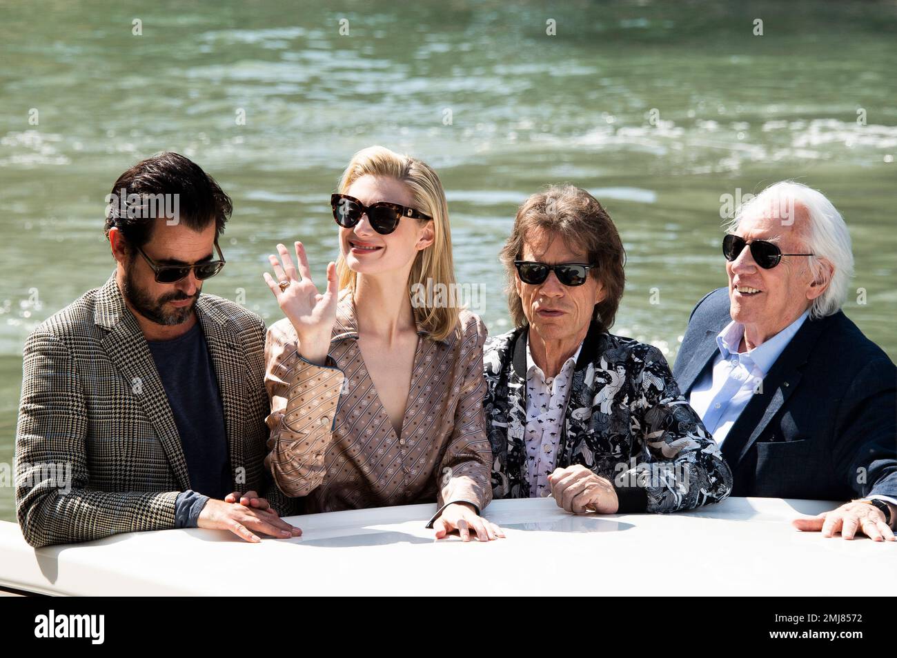 Actors Claes Bang, from left, Elizabeth Debicki, Mick Jagger and Donald ...