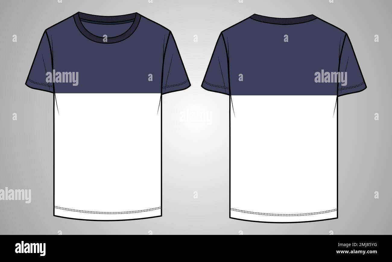 Short sleeve Basic T shirt overall technical fashion flat sketch vector ...