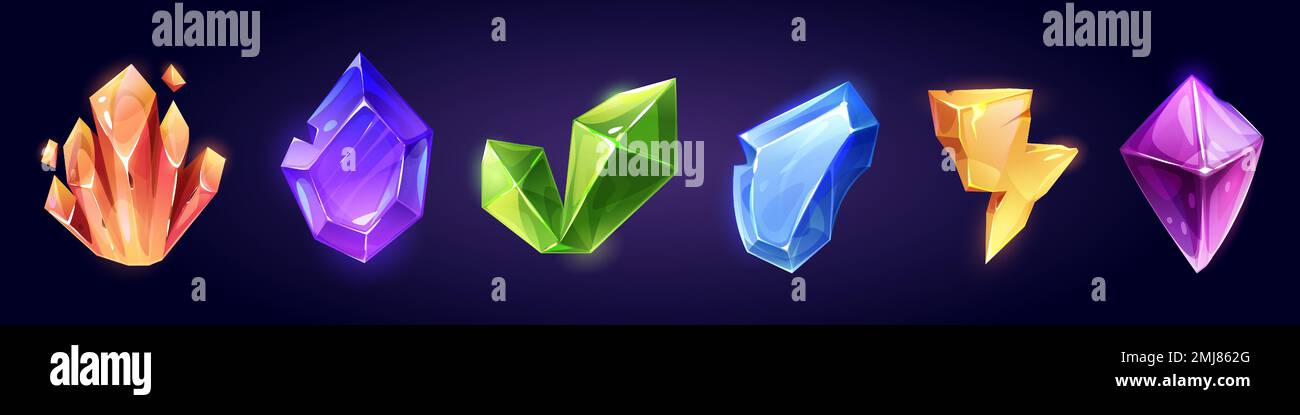 Magic gem stones, diamond and jewel crystals. Game icons of gemstones ...