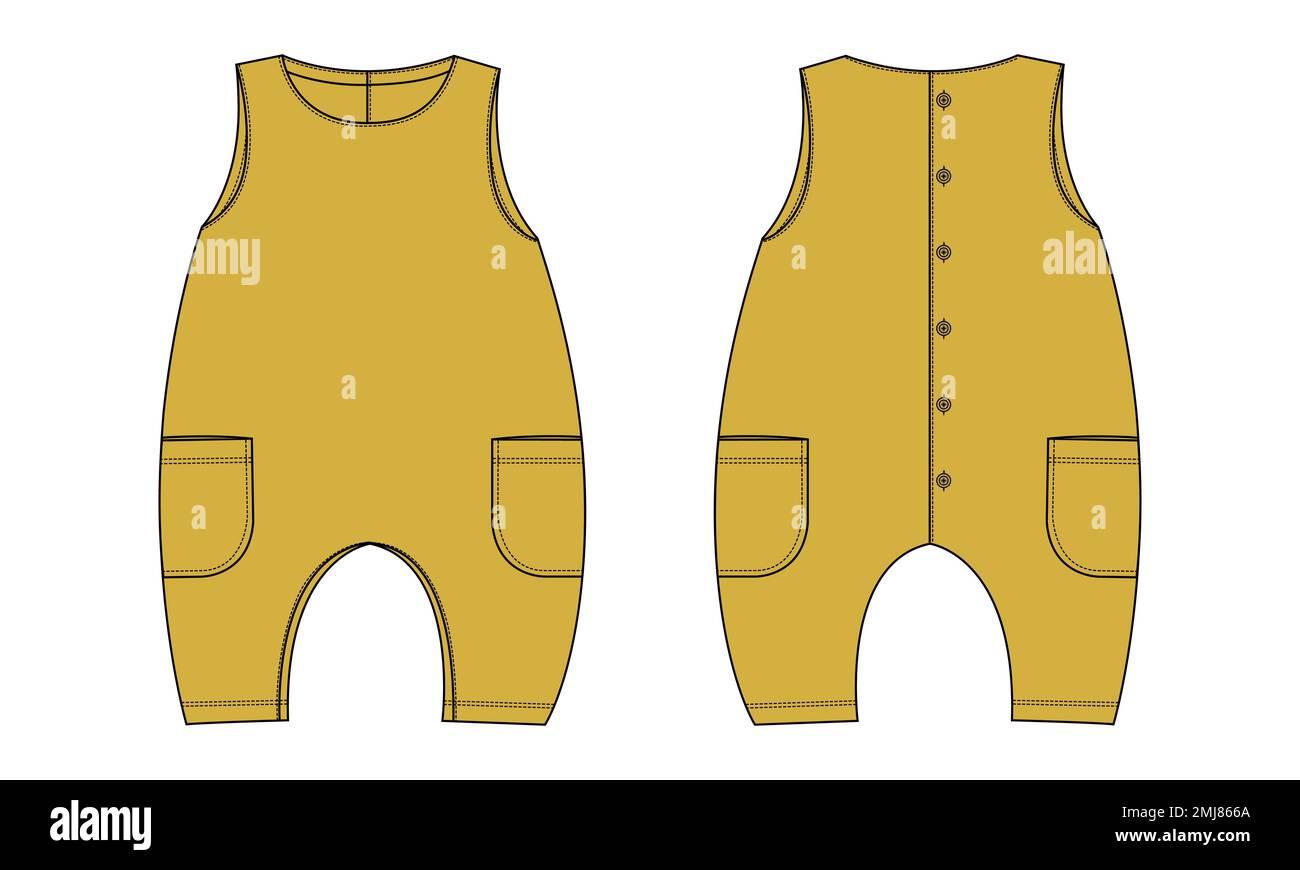 Sleeveless baby romper Overall technical fashion flat sketch drawing ...