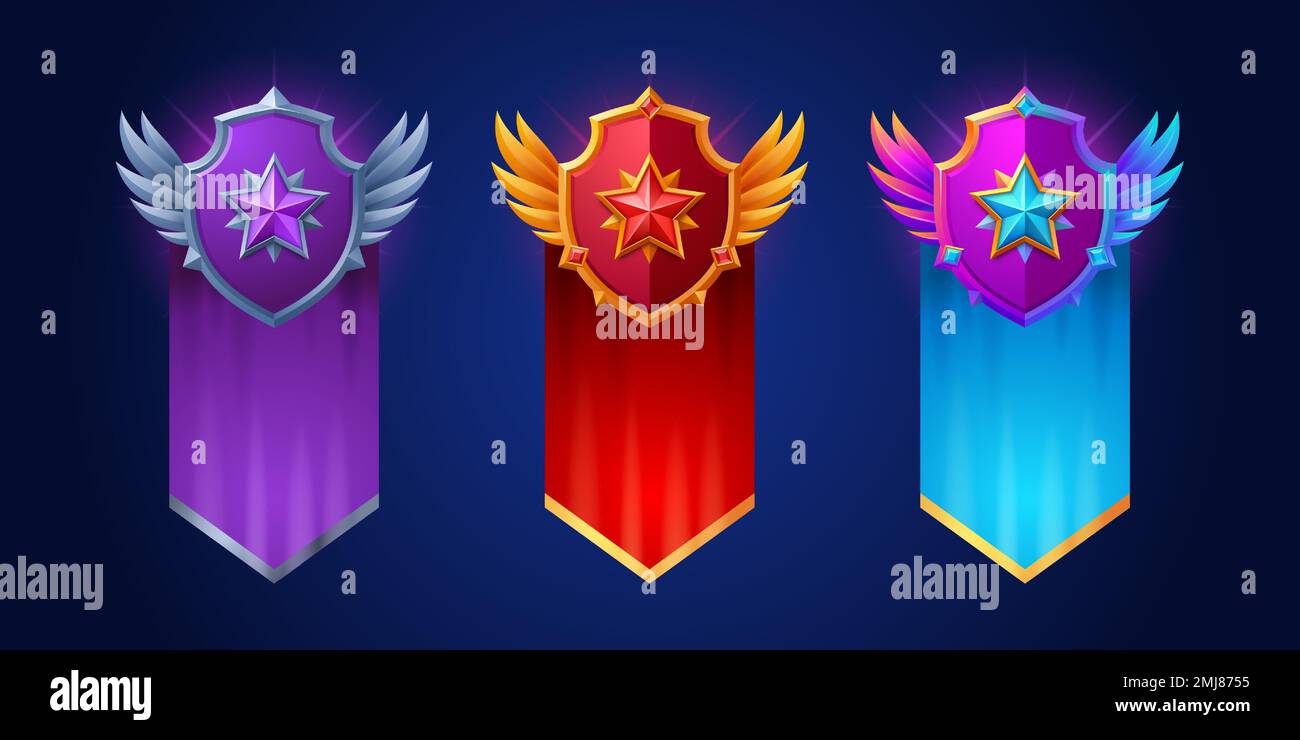 Set of military game rank badges isolated on background. Vector cartoon ...