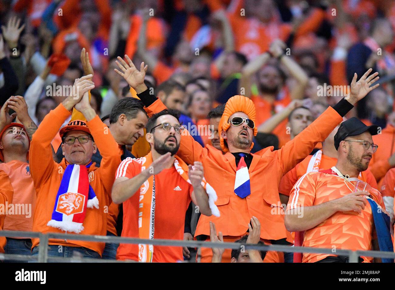 Netherlands supporters cheer on the stands during the Euro 2020 group C ...