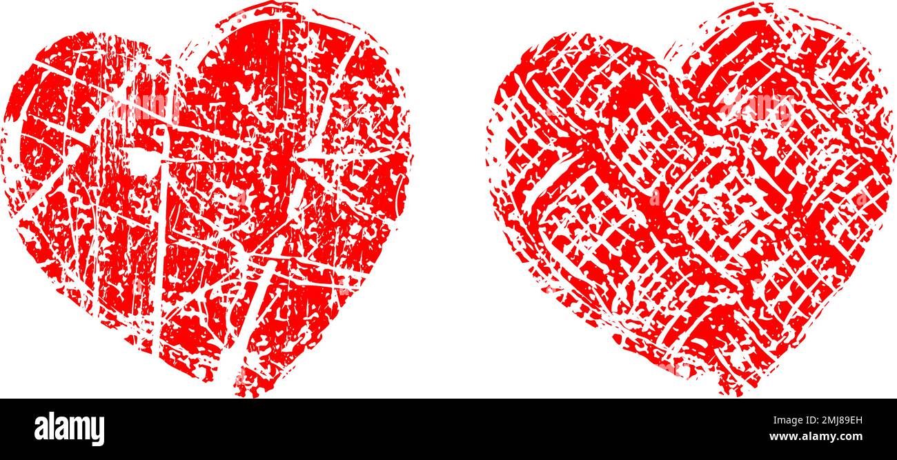 Set of red grunge hearts. Vector illustration. Love shapes. Trendy ...