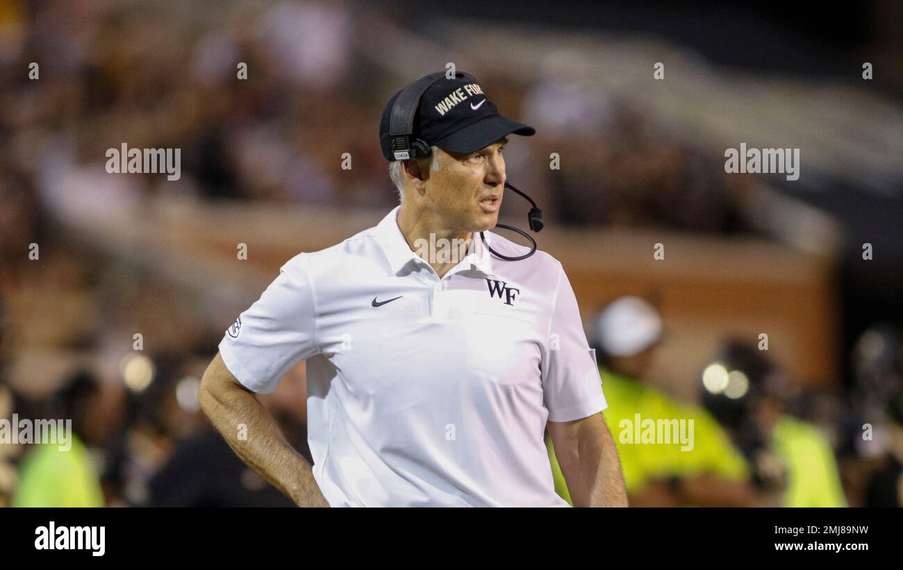 Wake Forest head coach Dave Clawson watches his team play Utah State in ...
