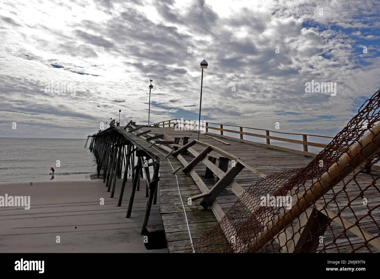 A portion of the Kure Beach Pier is seen damaged by winds following the ...