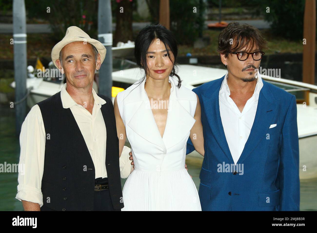 Actors Mark Rylance, from left, Gana Bayarsaikhan and Johnny Depp pose ...