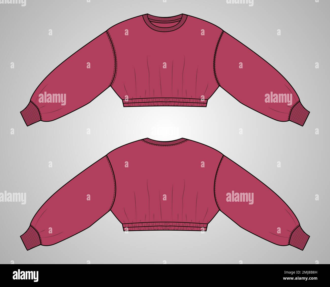 Crop Sweater fashion Dress design Overall Technical sketch vector ...