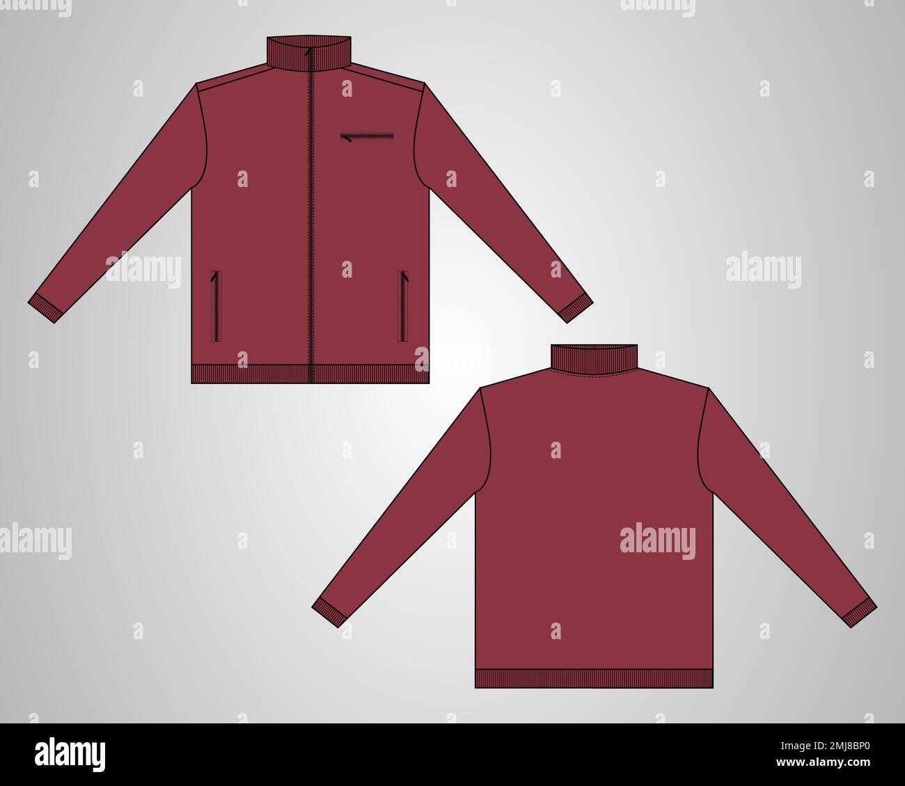 Long sleeve jacket technical fashion flat sketch vector illustration ...