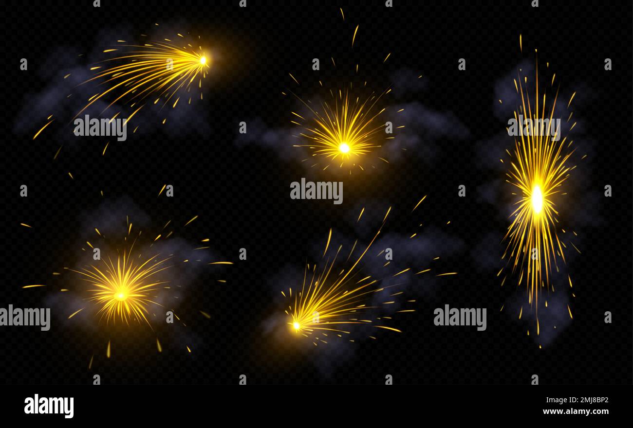 Flare effect with fire sparks and smoke from metal welding, sparkler or ...