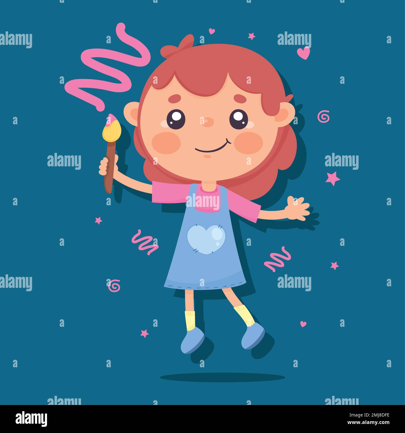 little girl painting happy character Stock Vector Image & Art - Alamy