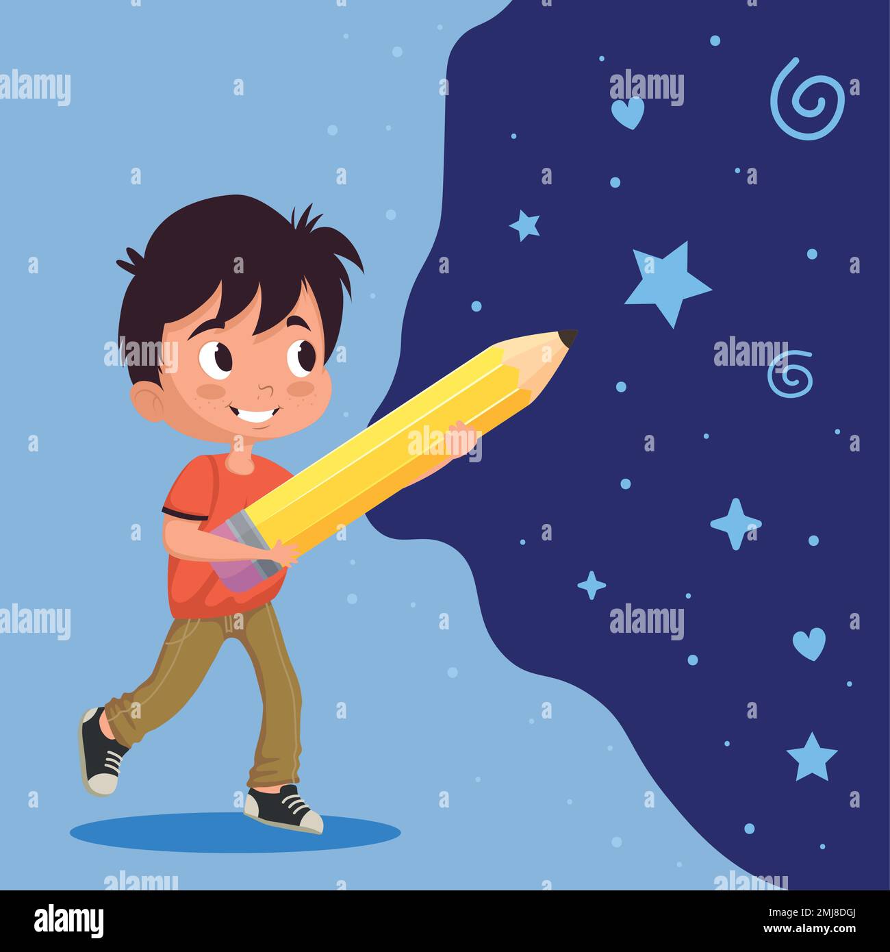 little boy with pencil character Stock Vector Image & Art - Alamy
