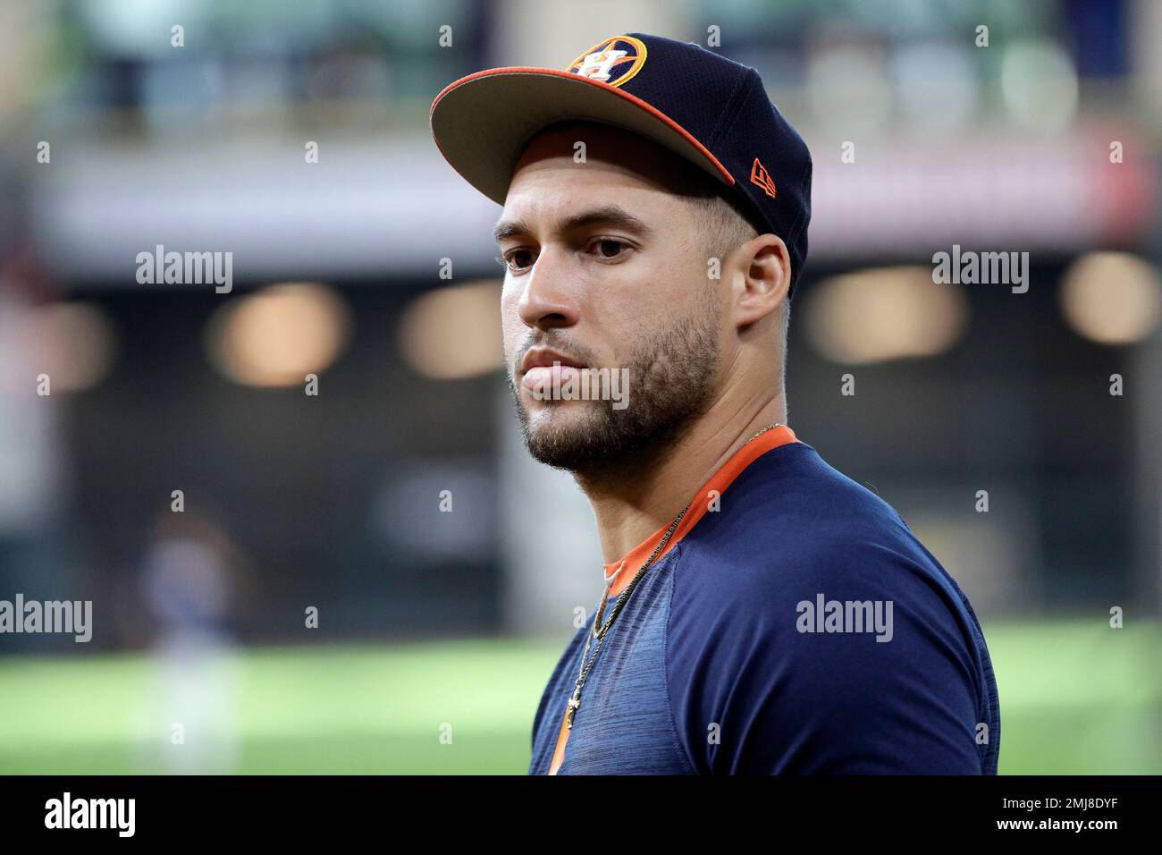 Houston Astros' George Springer watches batting practice before a ...