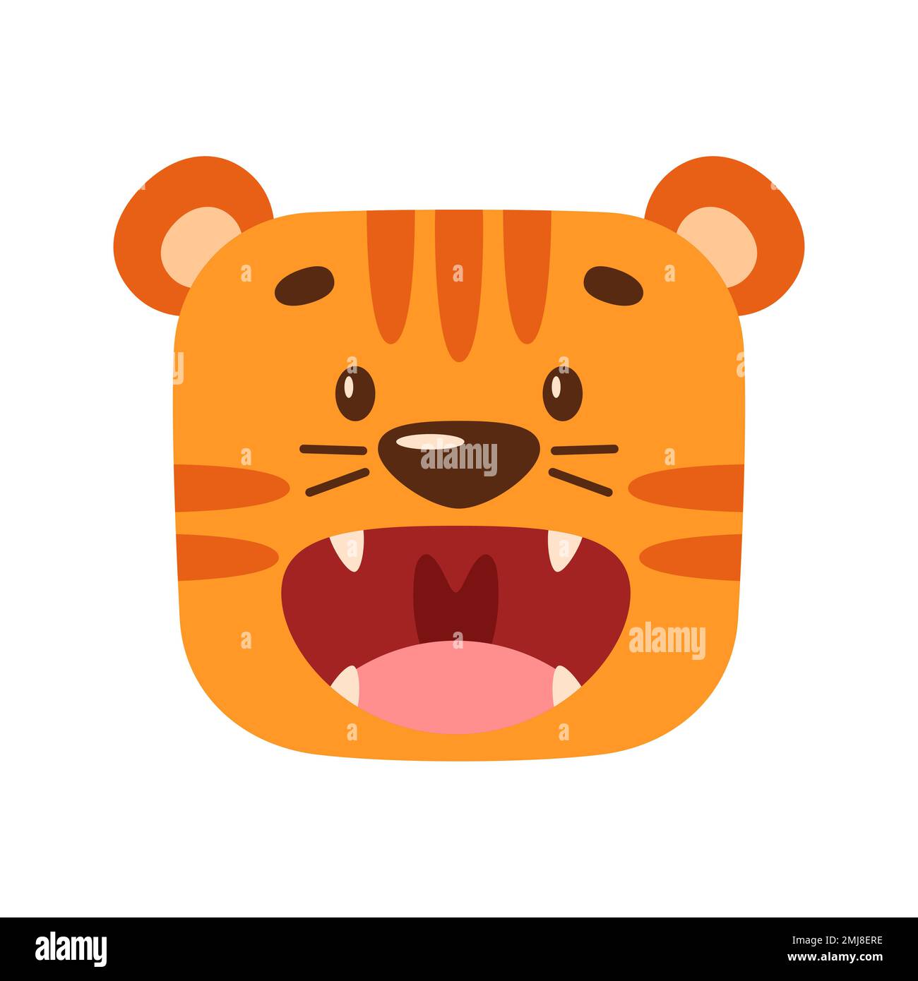 A cartoon tiger roars. Kawaii illustration of wild animal face. Simple ...