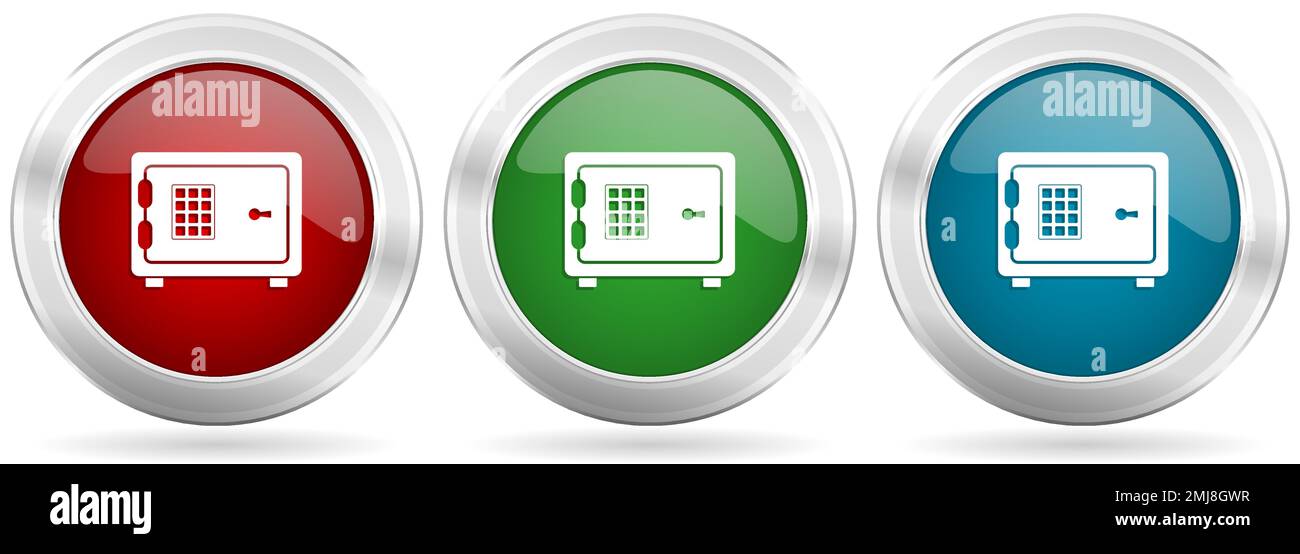 Digital safe, bank, business vector icon set. Red, blue and green ...