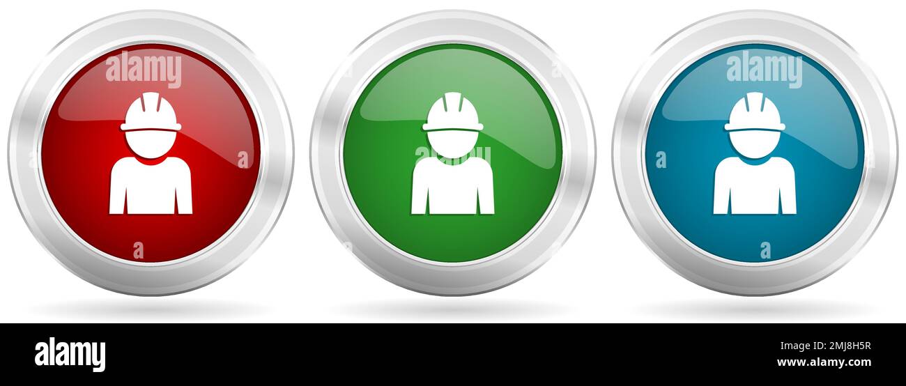 Engineer, worker, manager, employe vector icon set. Red, blue and green ...