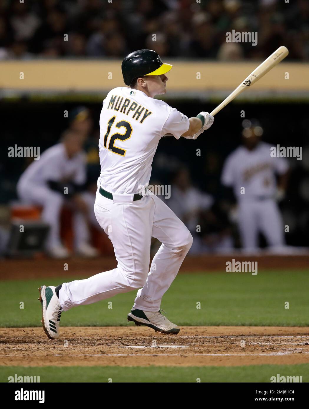 Oakland Athletics' Sean Murphy swings for his first major league hit, a ...