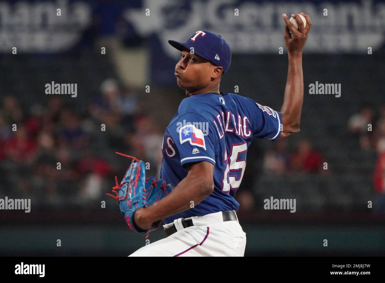 Texas Rangers relief pitcher Jose Leclerc is pictured on the mound ...