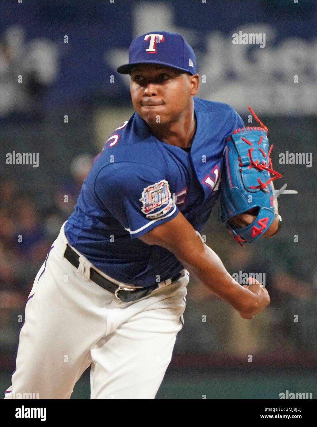 Texas Rangers relief pitcher Jose Leclerc is pictured on the mound ...