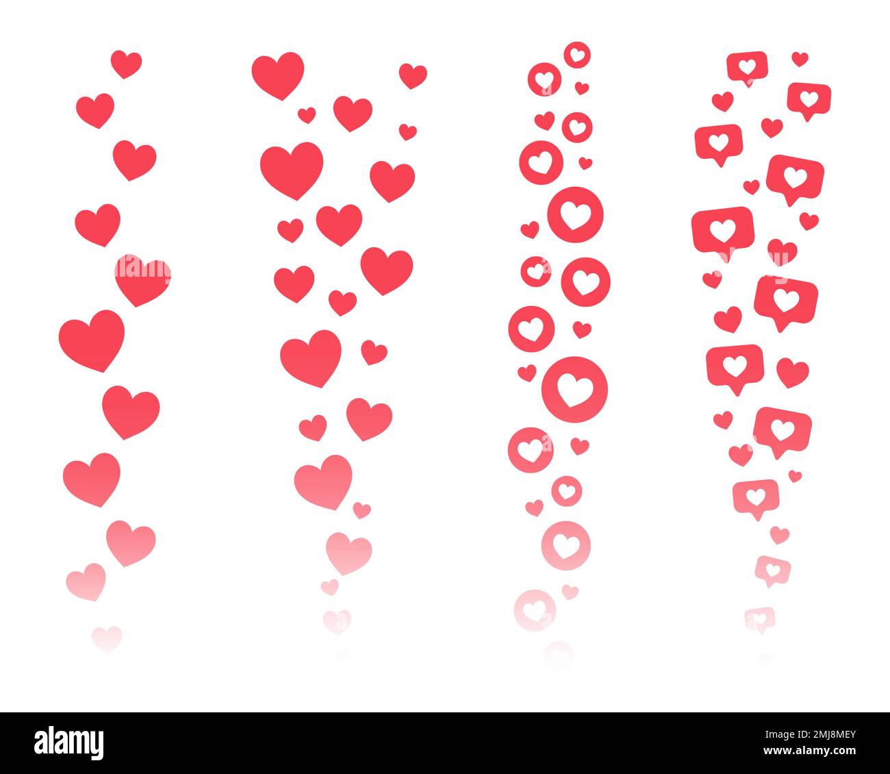 Flying hearts stream. Love likes emotions for social media. Positive ...