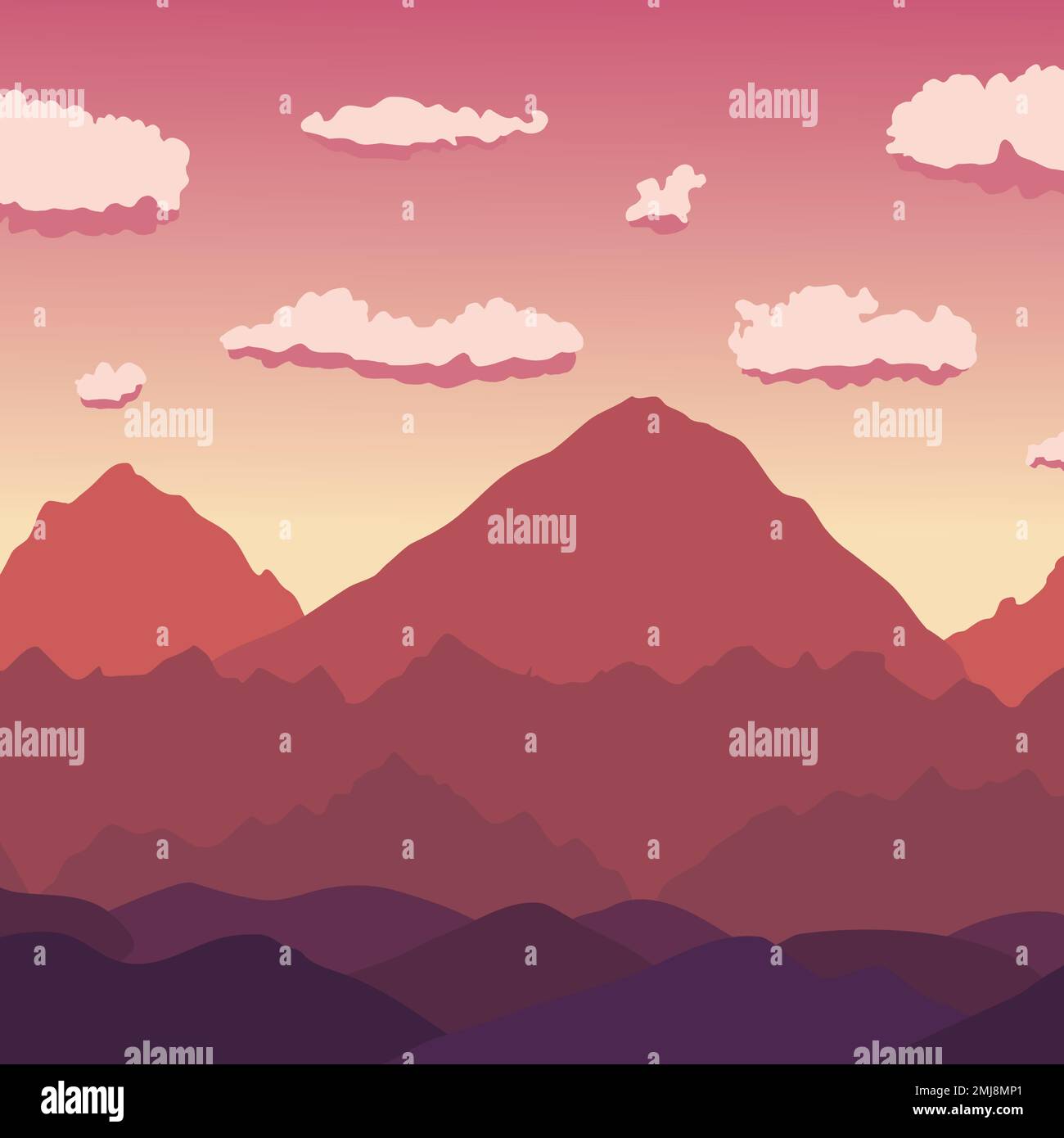 Mountain sunrise. Vector landscape. Beautiful red mountain layers ...