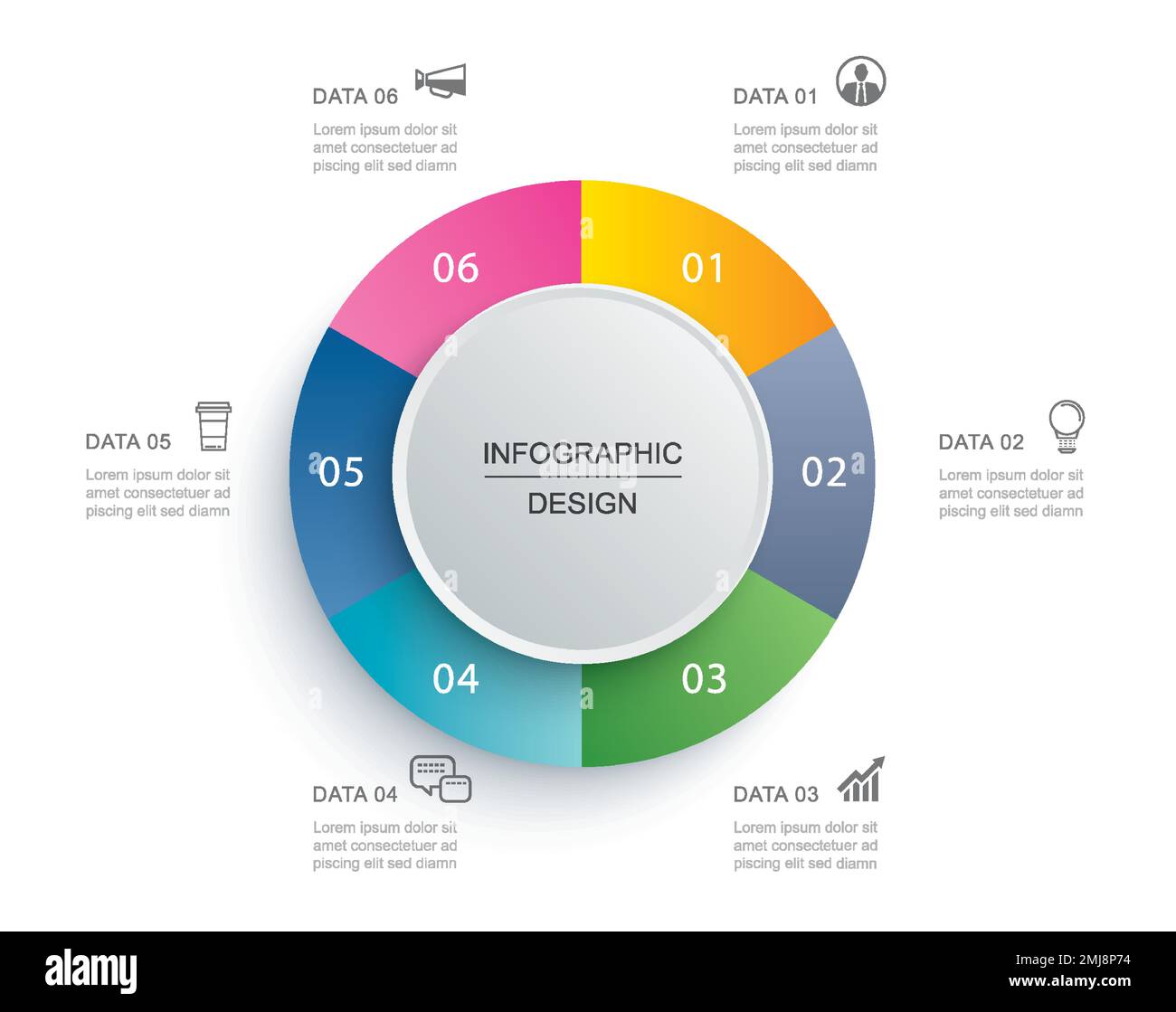 Infographics circle timeline with 6 number data template. Vector ...