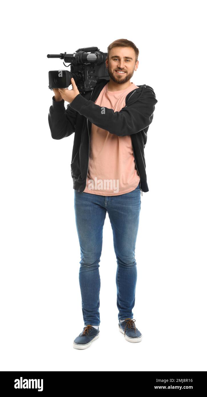 Video camera cameraman on press Cut Out Stock Images & Pictures - Alamy