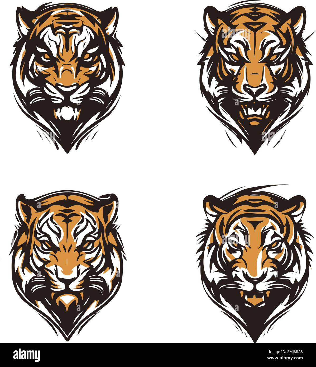 A set of tiger heads isolated on a white background Stock Vector Image ...