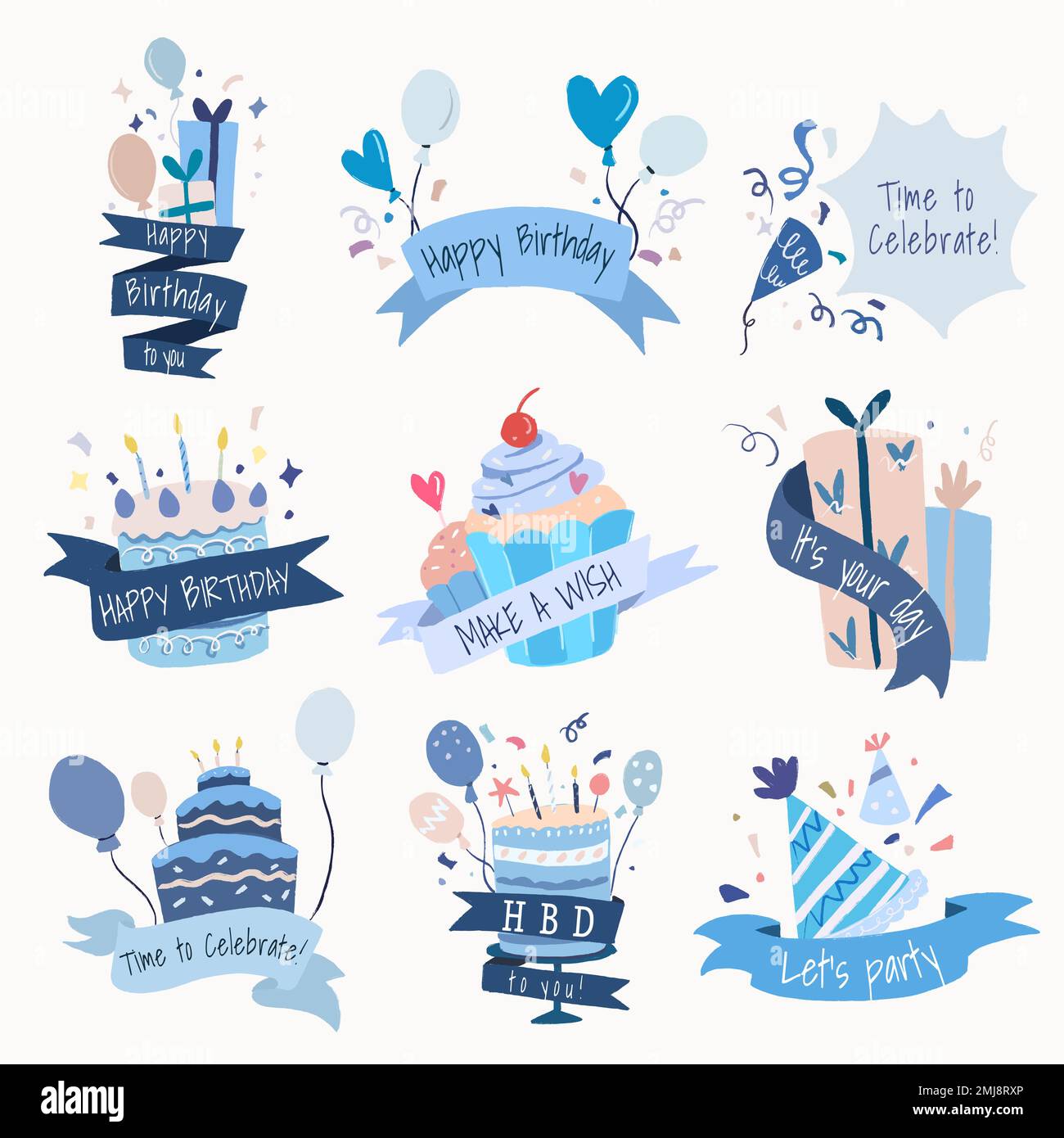 Celebration template sticker, birthday party vector set Stock Vector ...