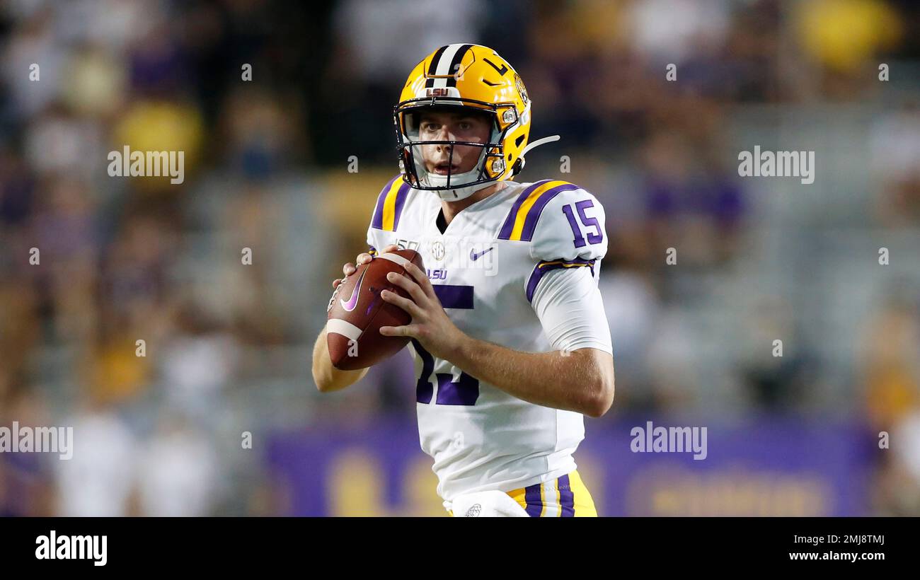 LSU quarterback Myles Brennan (15) looks to pass during an NCAA ...