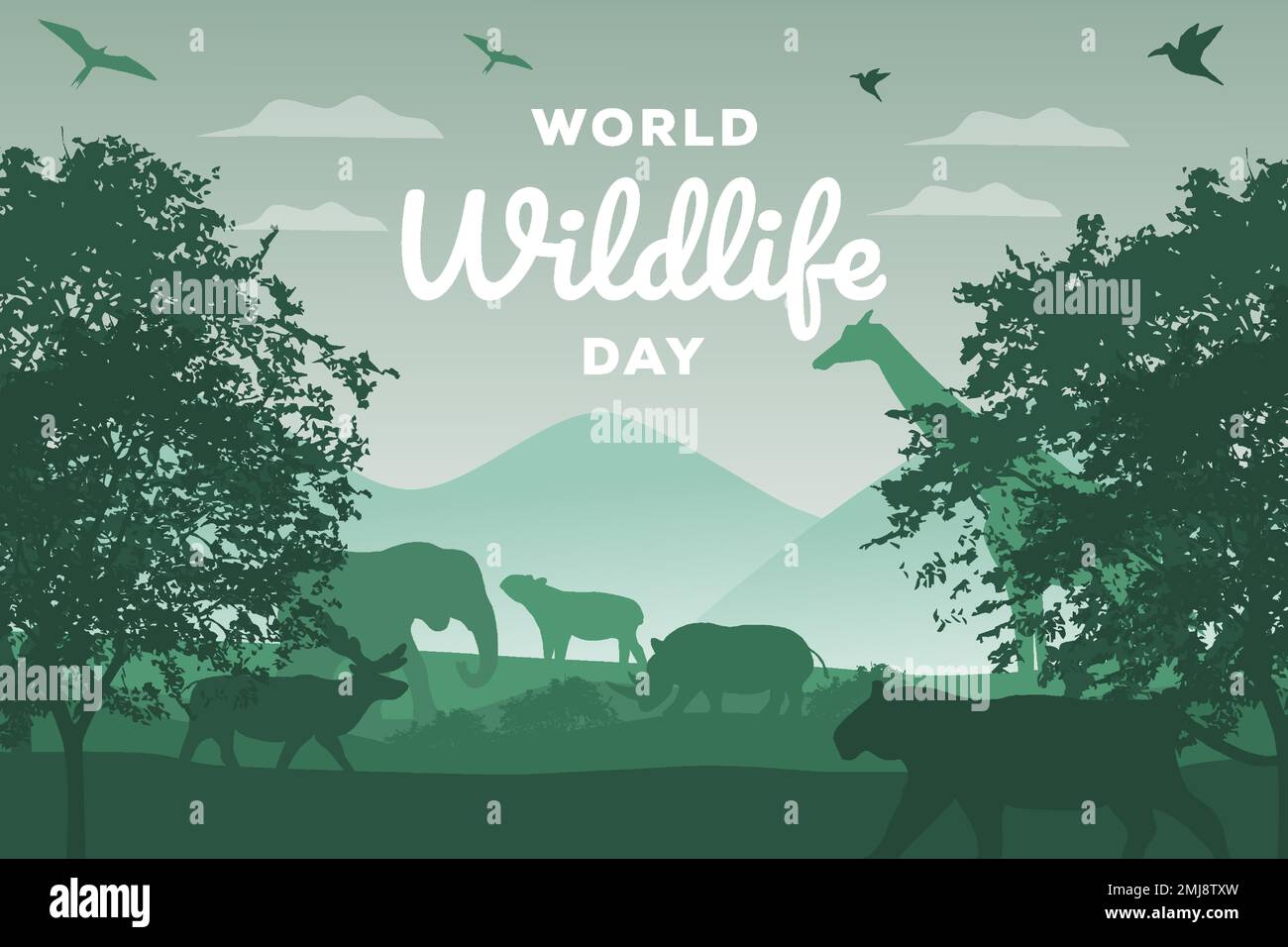 world wildlife day silhouette with animals in the forest Stock Vector ...