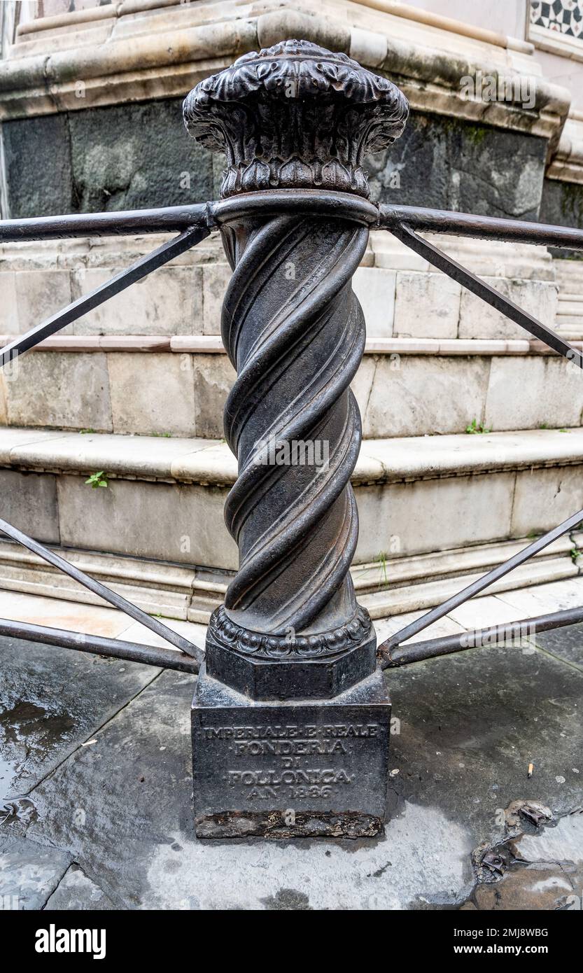 A pillar of the fence around Florence Cathedral, iron artwork made by ...