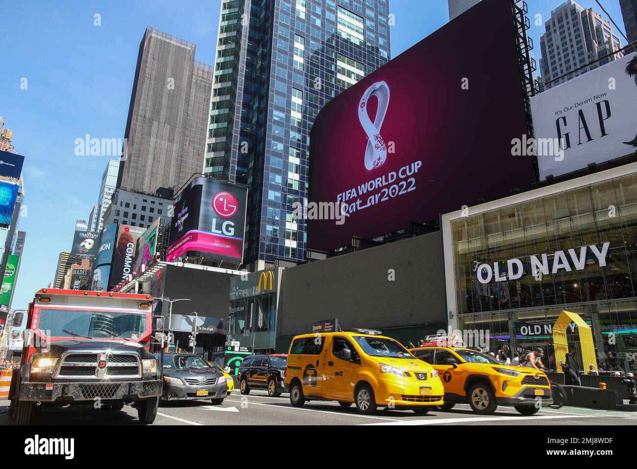 An electronic billboard displays an advertisement for the FIFA World ...
