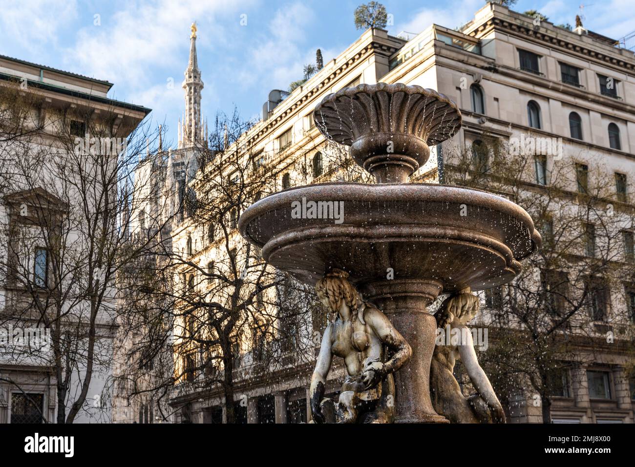 Marble fountain in piazza Fontana square erected in 18th century ...