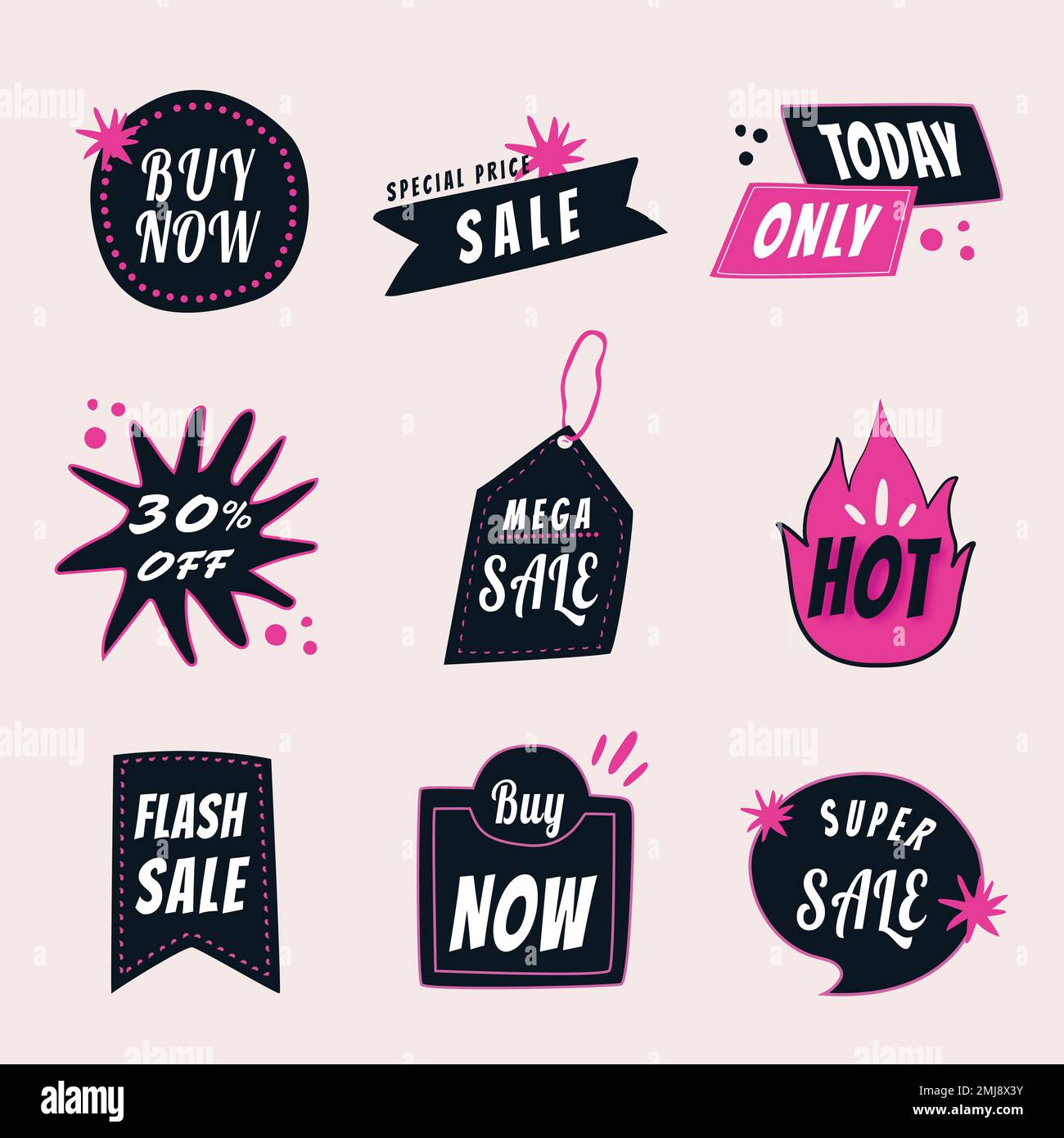 Sale badge sticker, doodle shopping clipart vector set Stock Vector ...