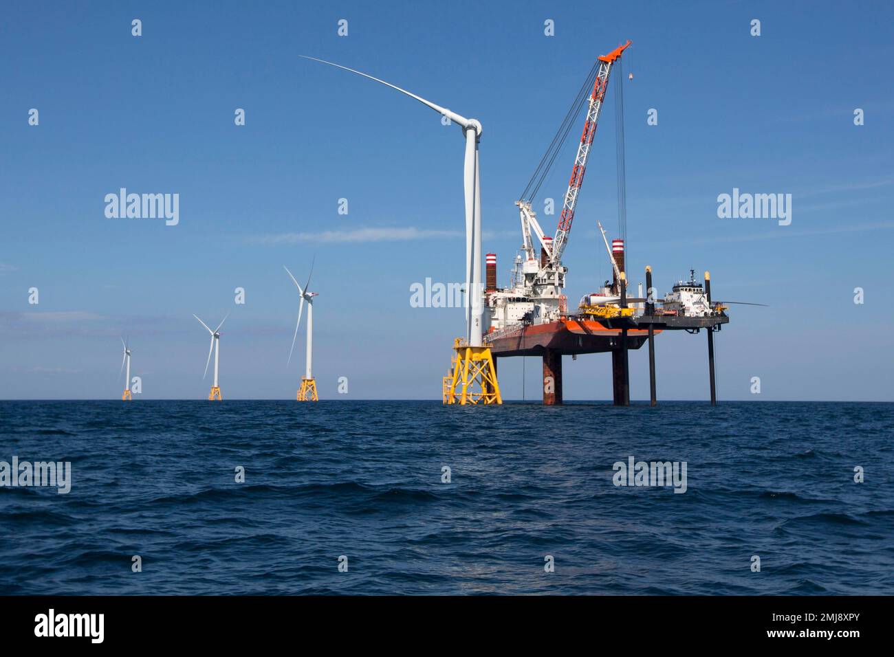 Wind turbines from the Deepwater Wind project are installed off Block ...