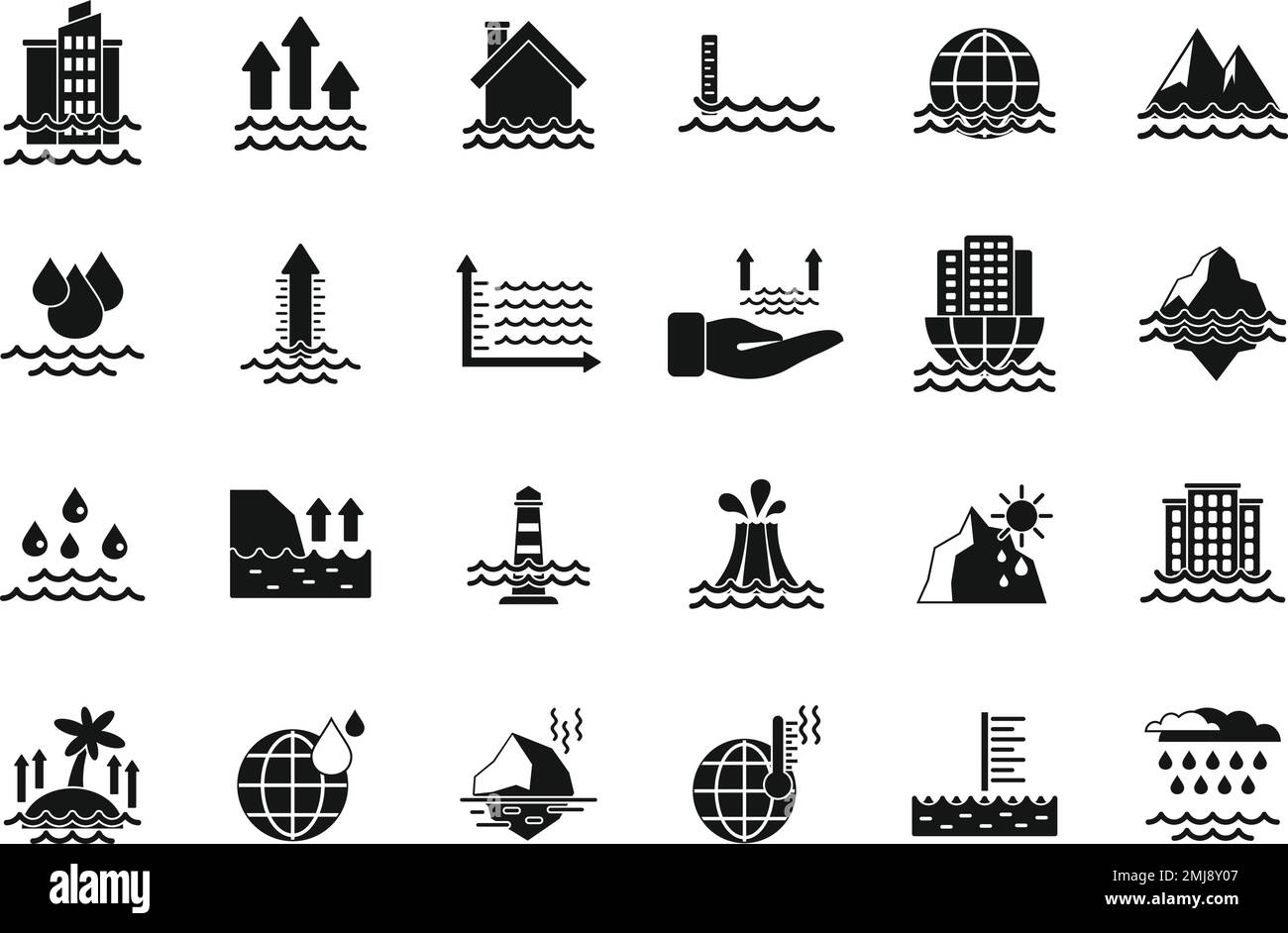 Sea level rise icons set simple vector. Water level. Nature disaster ...