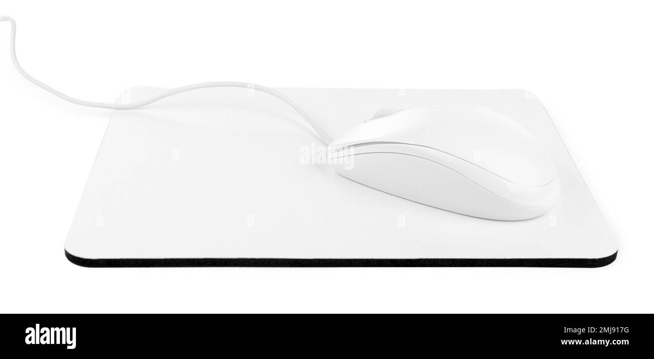 Modern wired optical mouse and pad isolated on white Stock Photo - Alamy