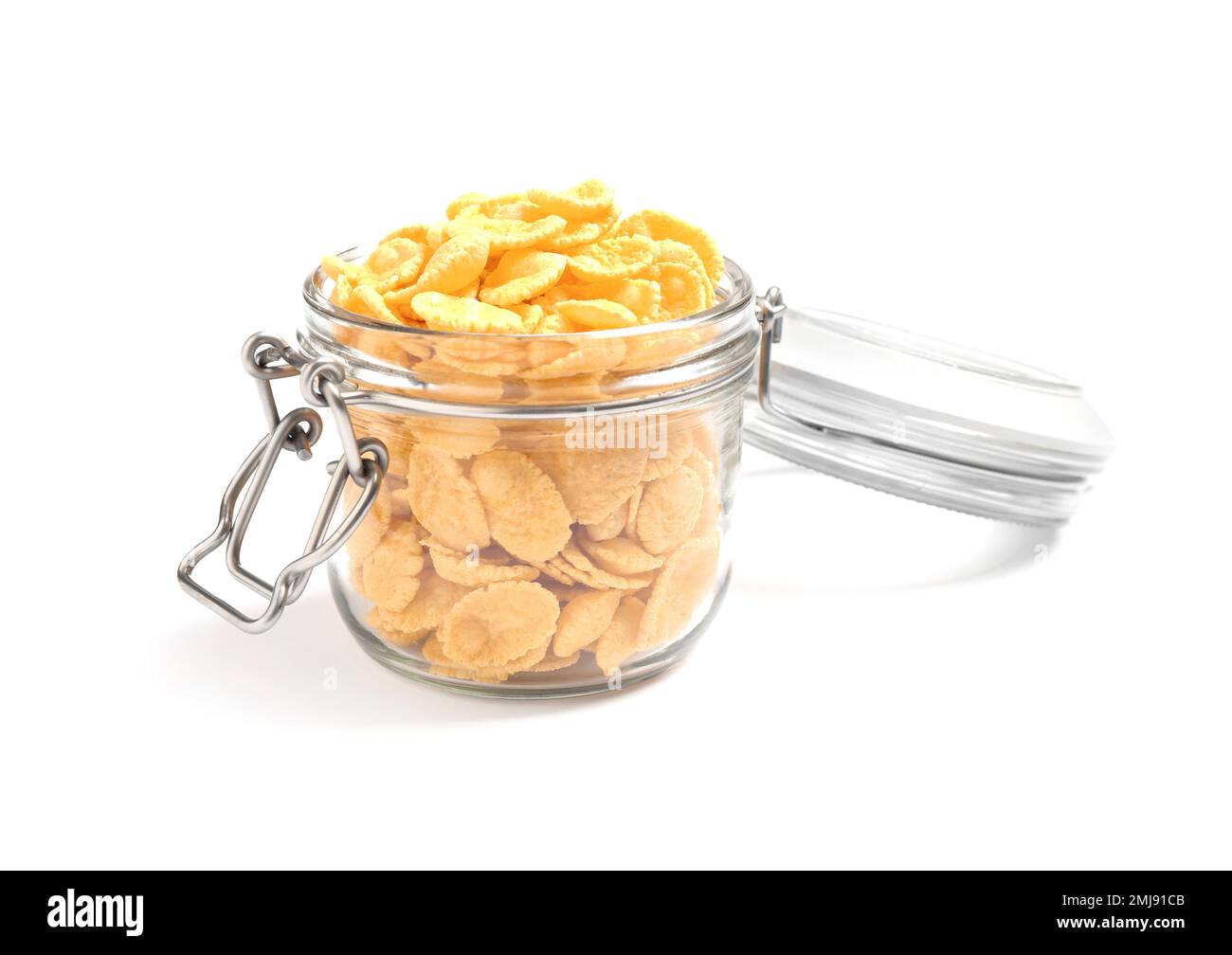 Glass jar with corn flakes isolated on white Stock Photo - Alamy