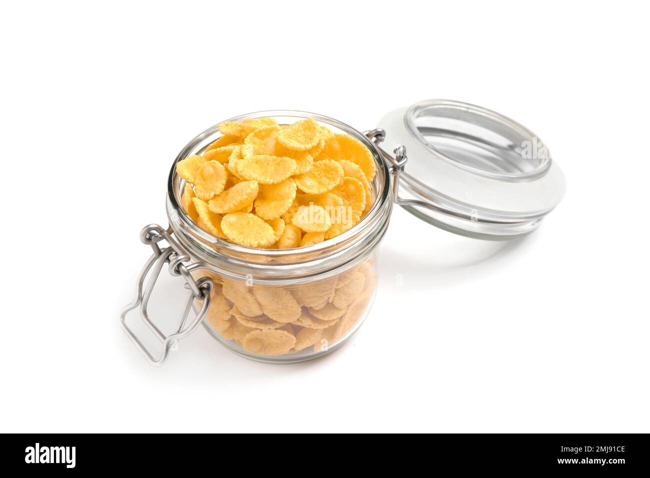Glass jar with corn flakes isolated on white Stock Photo - Alamy