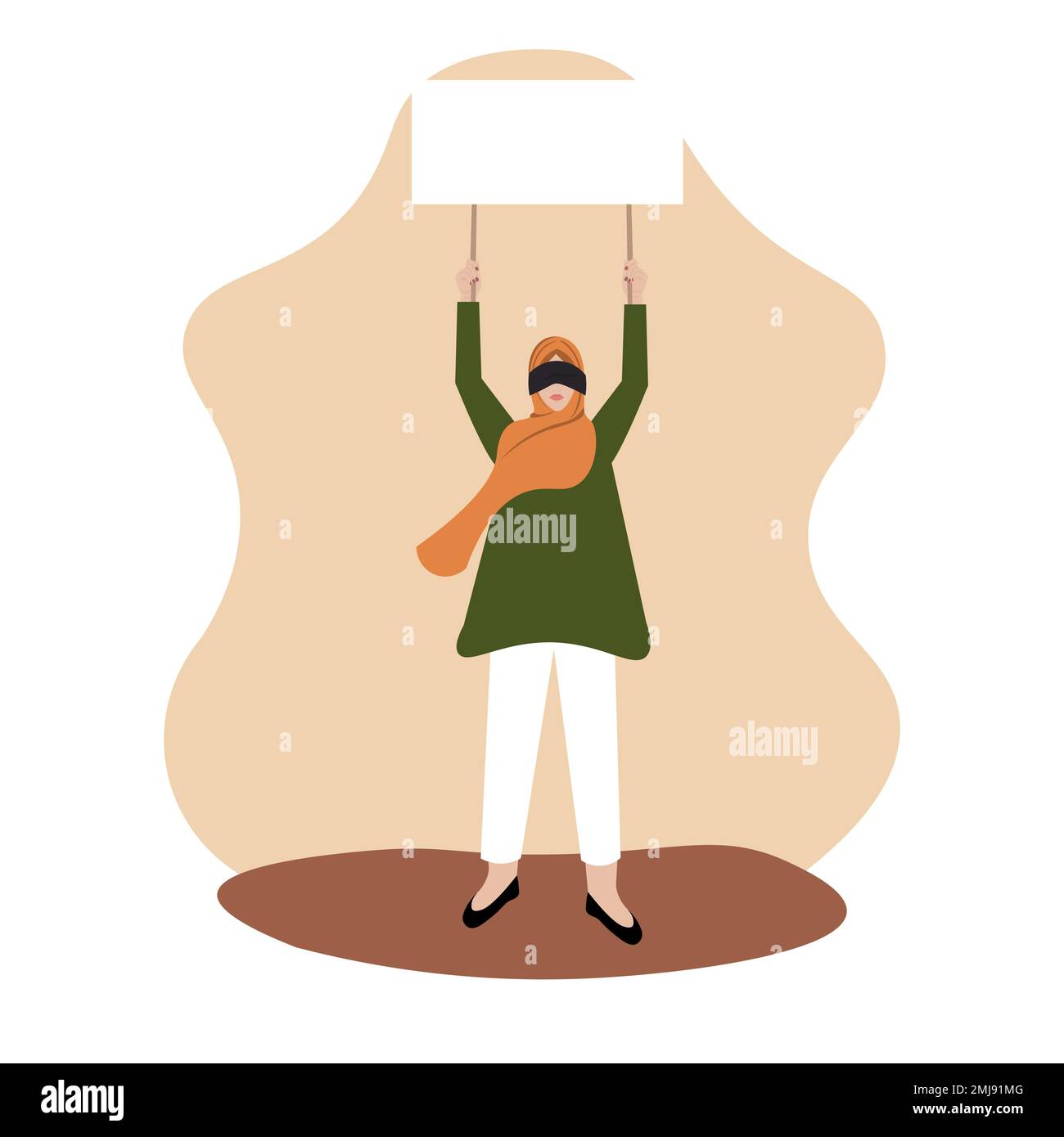 Woman wearing hijab protests with banner. Vector illustration A woman ...