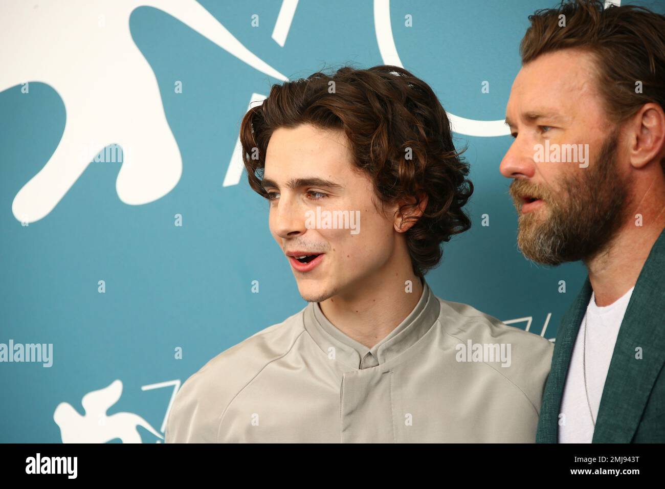 Timothee Chalamet, left and Joel Edgerton pose for photographers at the photo call for the film ...